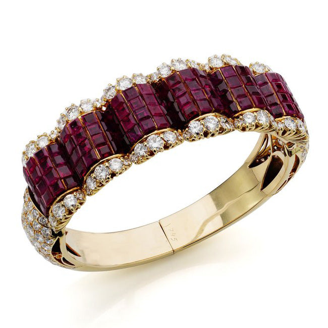 18cts Princess Cut Ruby Bangle with Diamonds – Jewellery Discovery