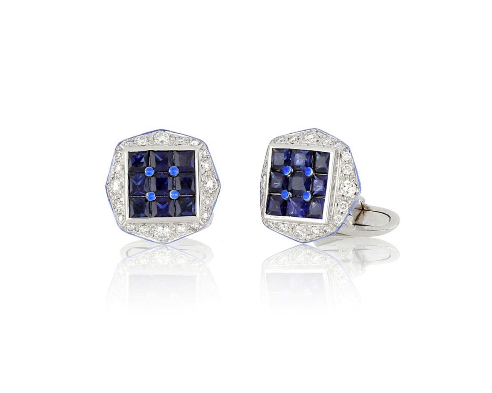 Sapphire and Diamond Set Cufflinks, 18ct White Gold – Jewellery Discovery