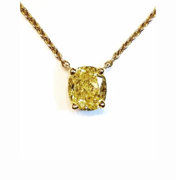 Fancy Yellow Diamond Pendant, 0.60 carats, 18ct Yellow Gold, Certified ...