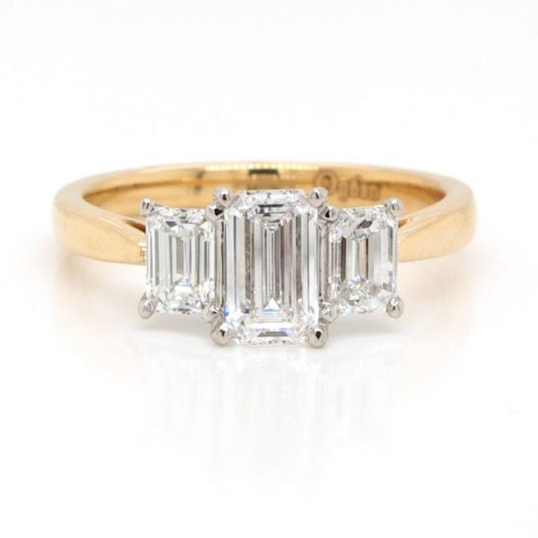 Emerald Cut Diamond Three Stone Engagement Ring, 1.38cts, Certified ...