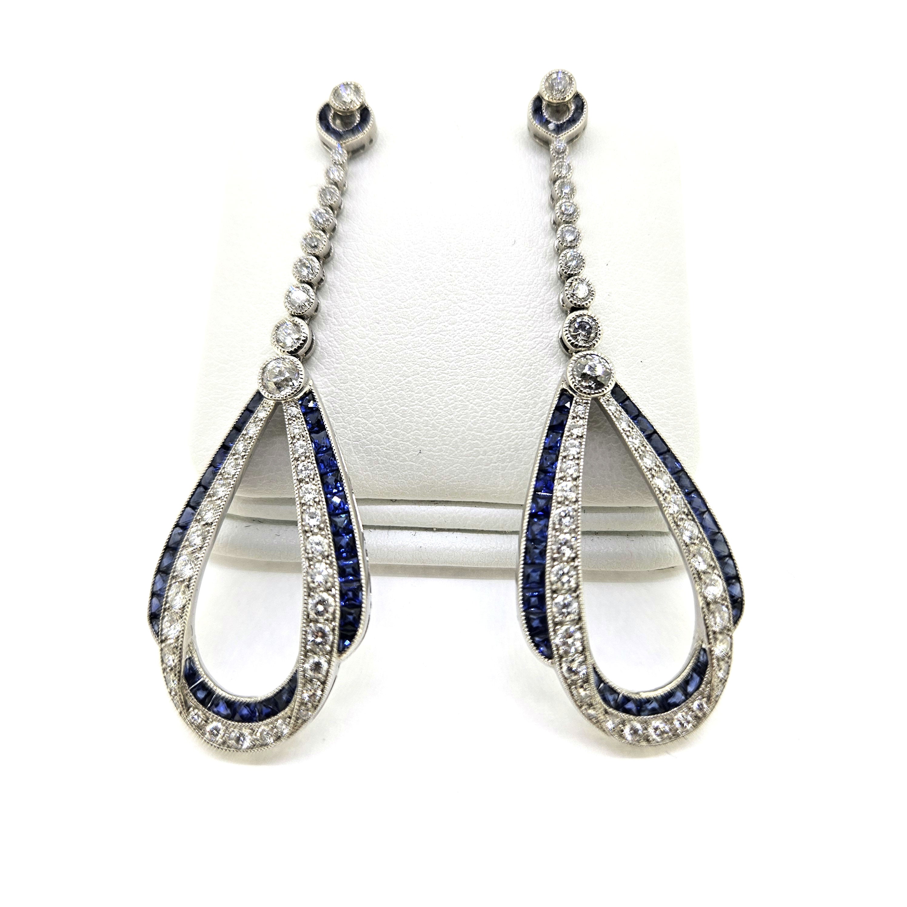 Sapphire and Diamond Drop Earrings in 18 Carat White Gold – Jewellery ...