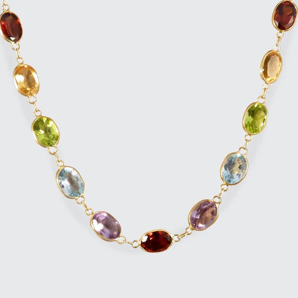 Multi Gem Colourful Bezel Set Necklace In 18 Carat Yellow Gold ...