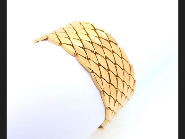 18ct Yellow Gold Bracelet, Diamond Snakeskin Pattern, 47.5g